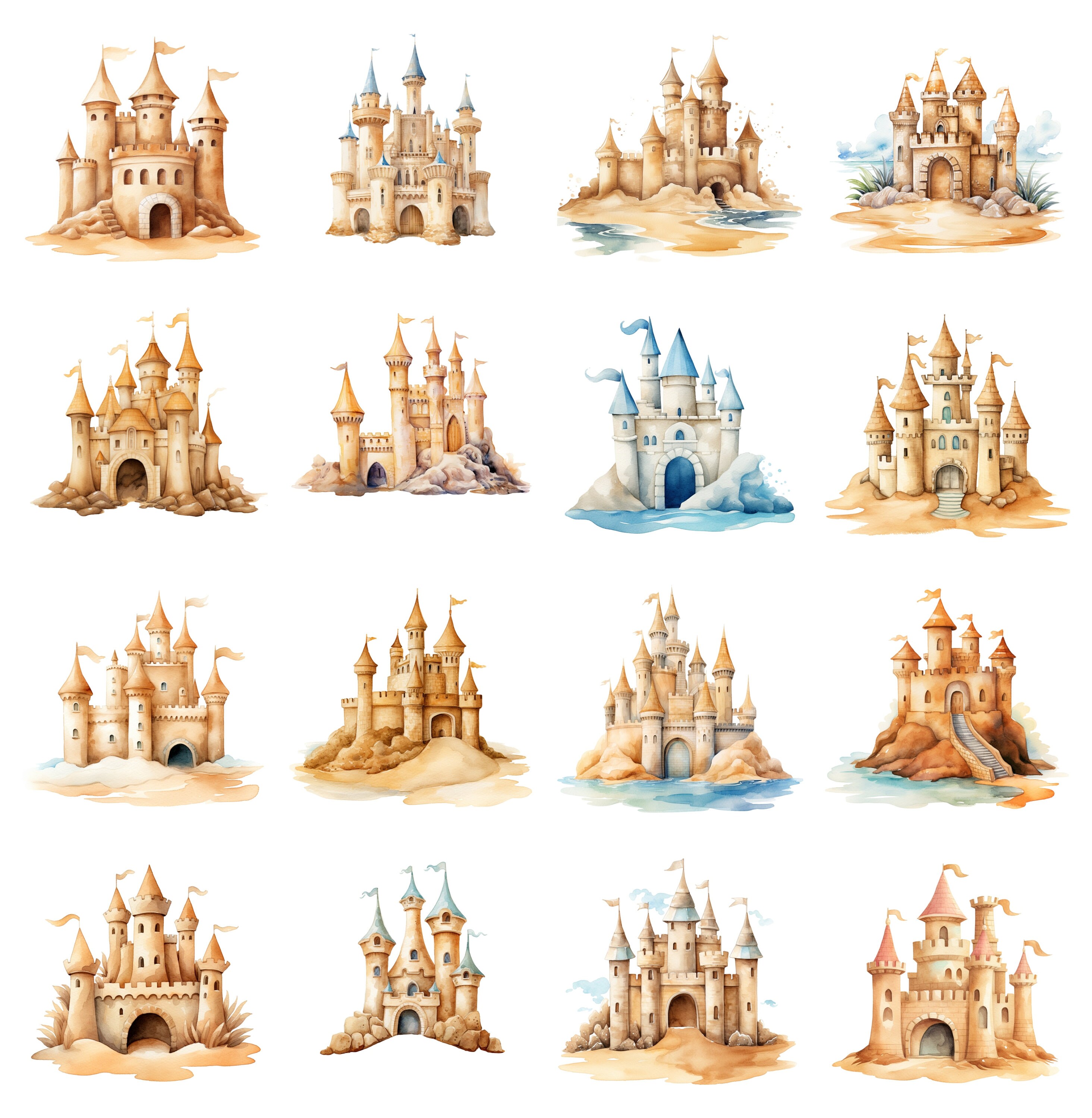 Watercolor Sandcastle Clipart, PNG Digital Files on a Transparent ...
