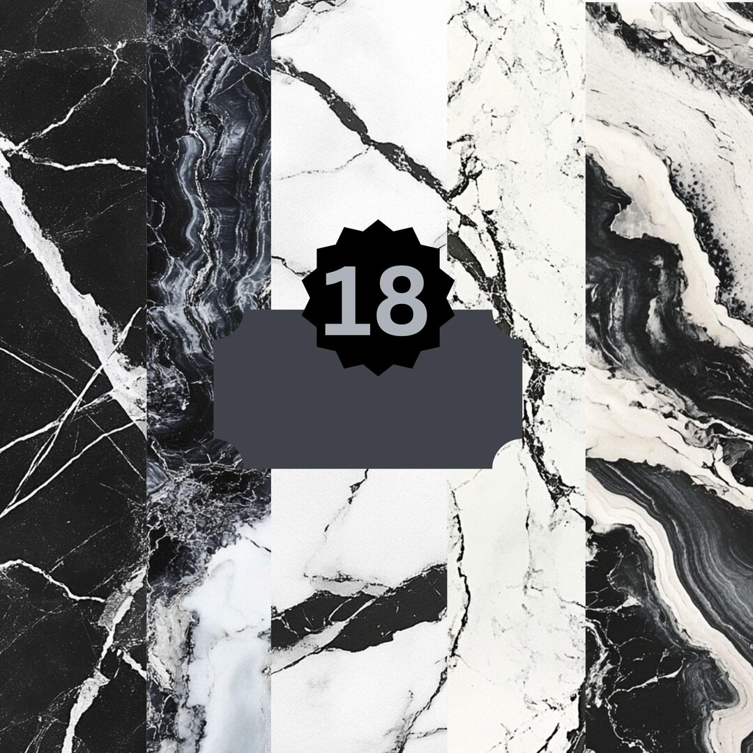Black and White Marble Digital Paper, Elegant Stone Texture Backgrounds ...