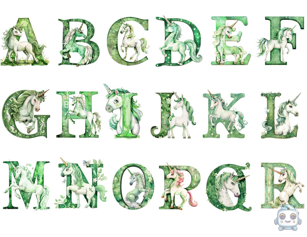 Green Unicorn Alphabet Clipart, Unicorn Letters, Transparent Background ...