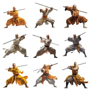 40 Shaolin Warriors Clipart, Monk Clipart, PNG Individual Images on ...