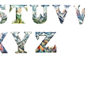 Watercolor Mountain Alphabet Clipart, PNG Individual Images on ...