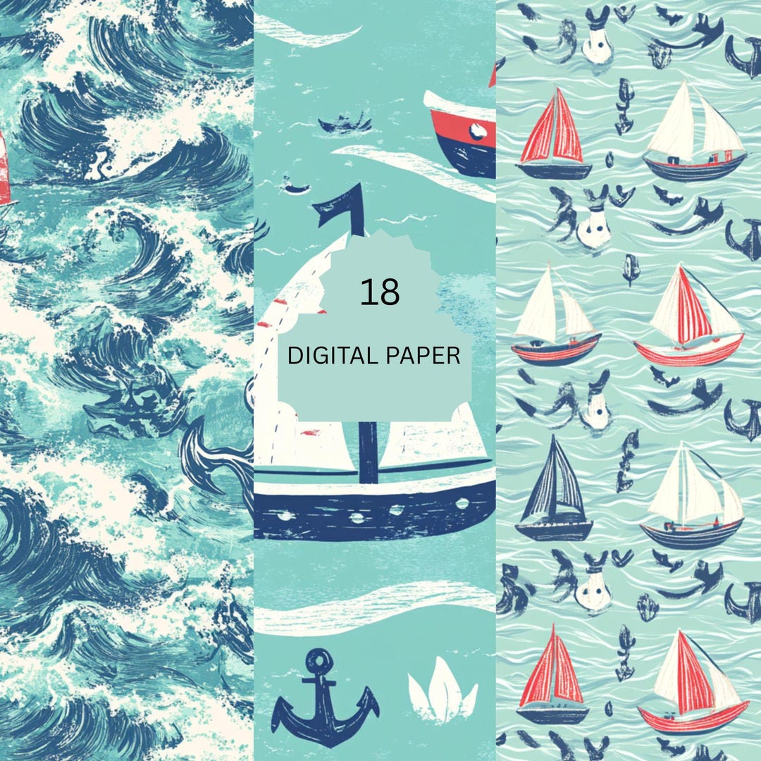 Nautical Digital Paper Pack – 18 Sea and Sailboat Backgrounds for Boys ...