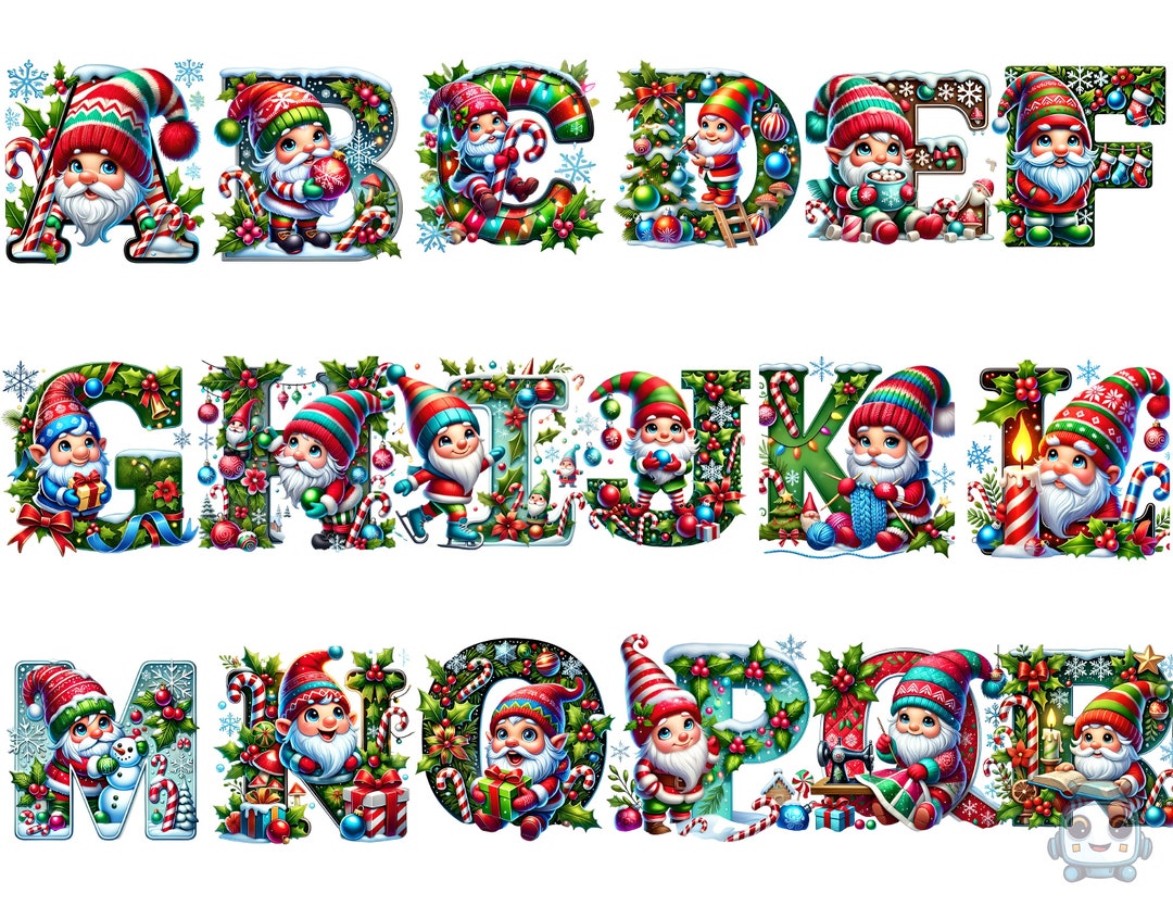 Cute Winter Gnome Alphabet Watercolor Clipart, Christmas Clipart, PNG ...