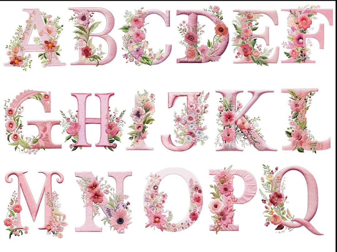 Embroidered Pink Alphabet, Letters Png, Alphabet Png, Instant Download ...