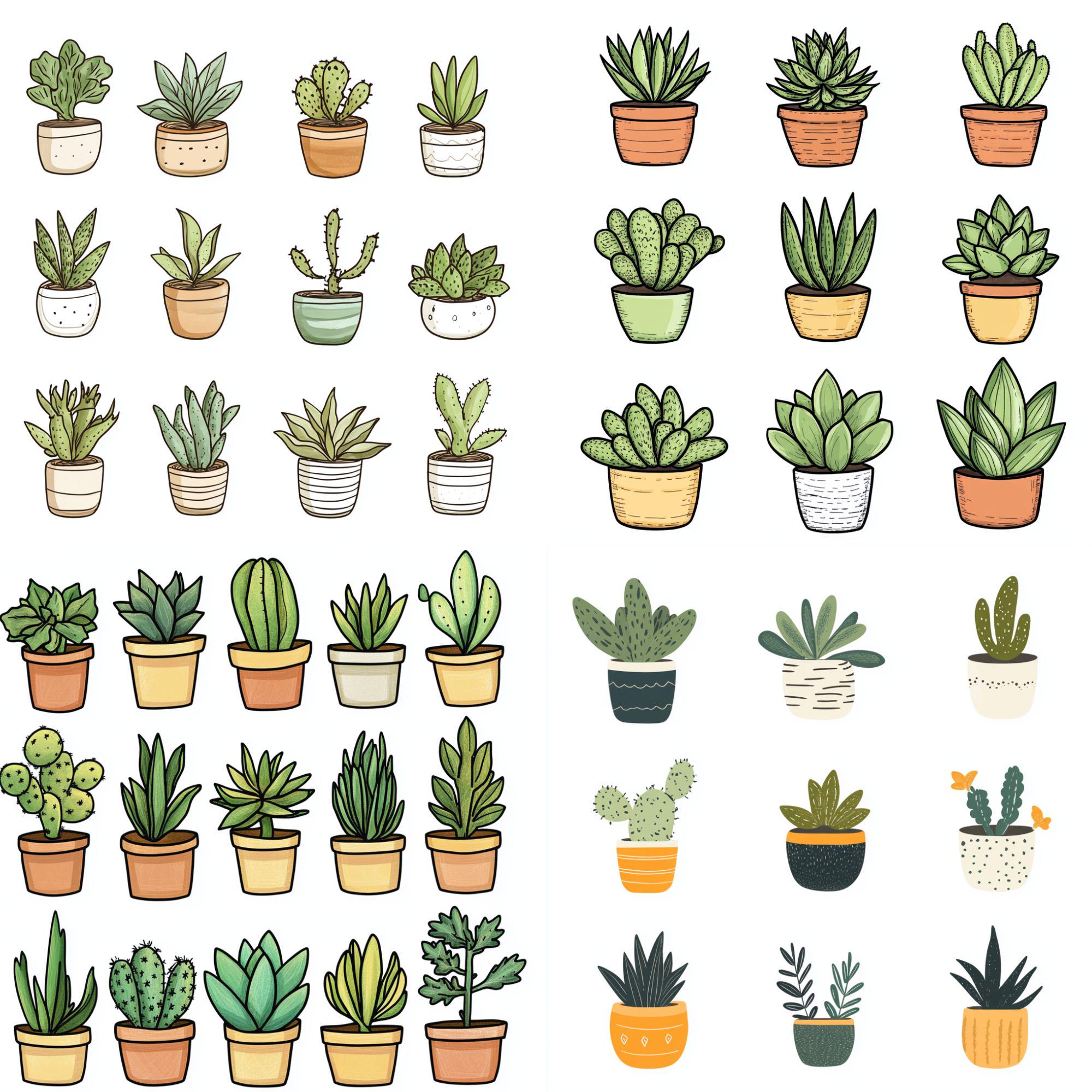 Succulent and Cactus Clipart Bundle – Cute Potted Plants PNG for ...