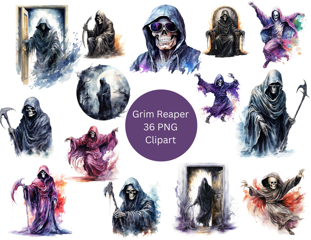 Watercolor Grim Reapers Clipart, Halloween, PNG Digital Files ...
