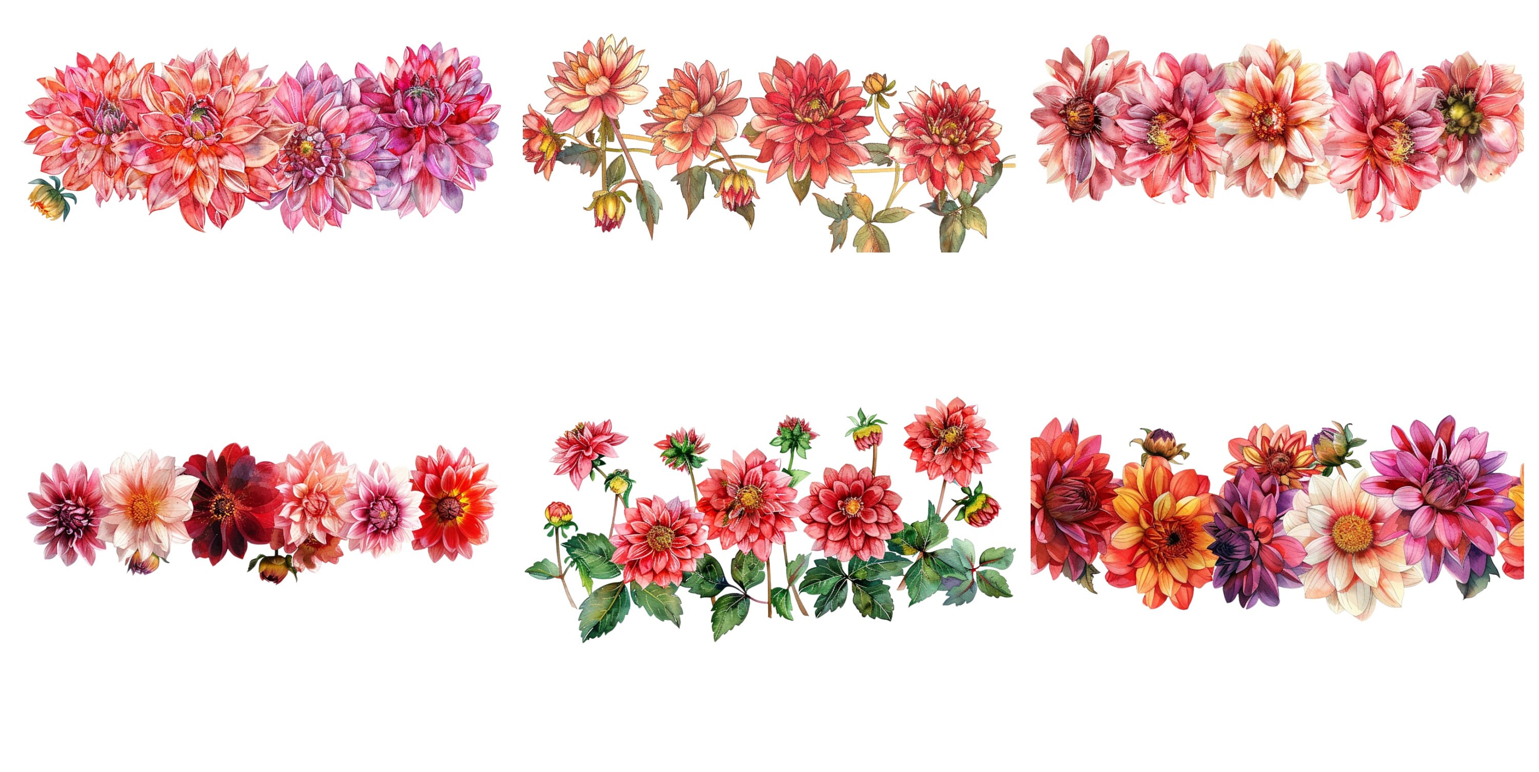 31 Dahlia Borders Watercolor Clipart, Floral Clipart, PNG Digital Files ...