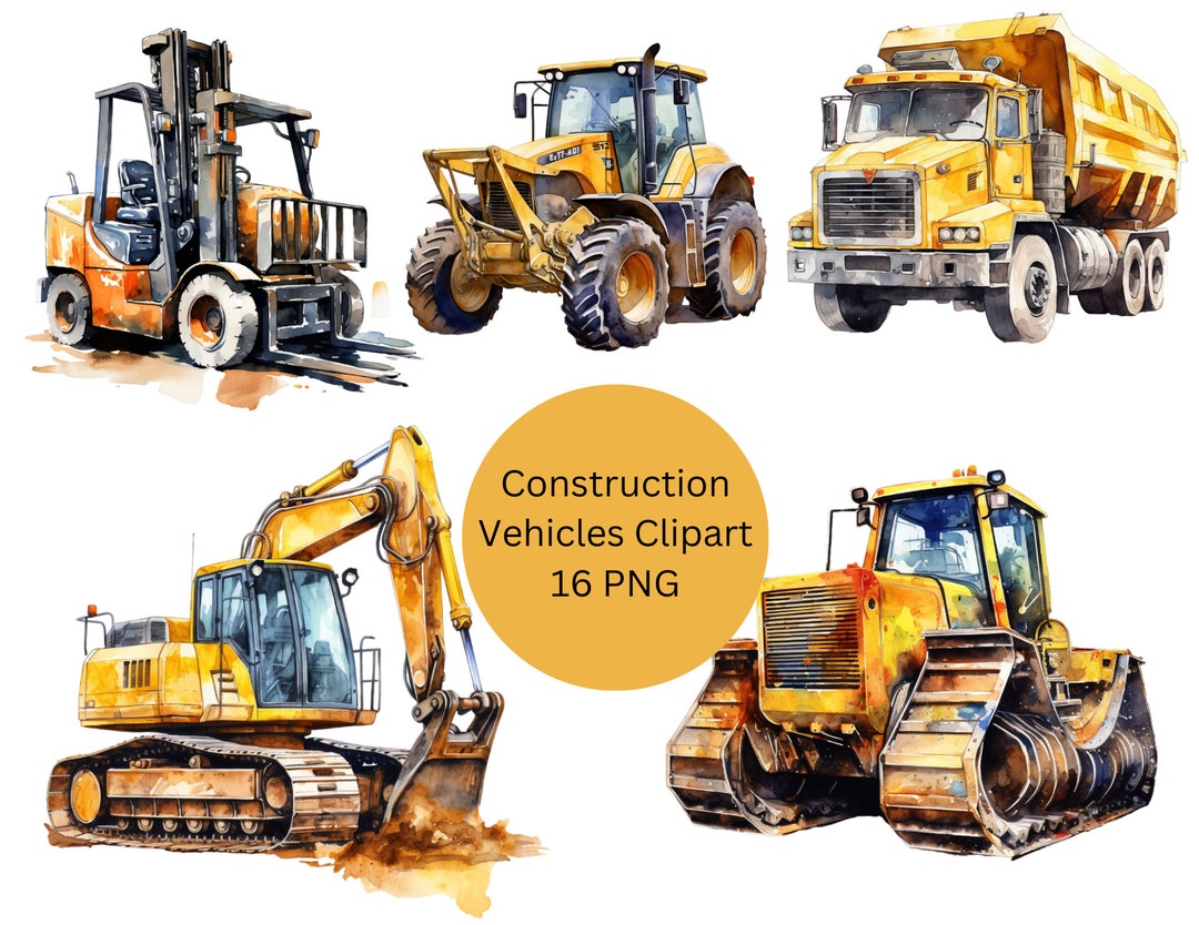 Watercolor Construction Vehicles Clipart, Construction Clipart, PNG ...