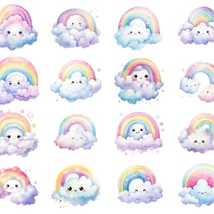 Watercolor Rainbow and Cloud Clipart, PNG Digital Files on a ...