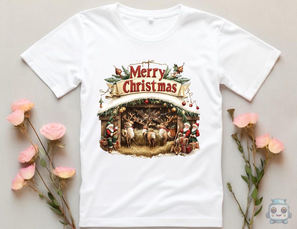 21 Santa's Reindeer Stables Watercolor Clipart, Christmas Clipart, PNG ...