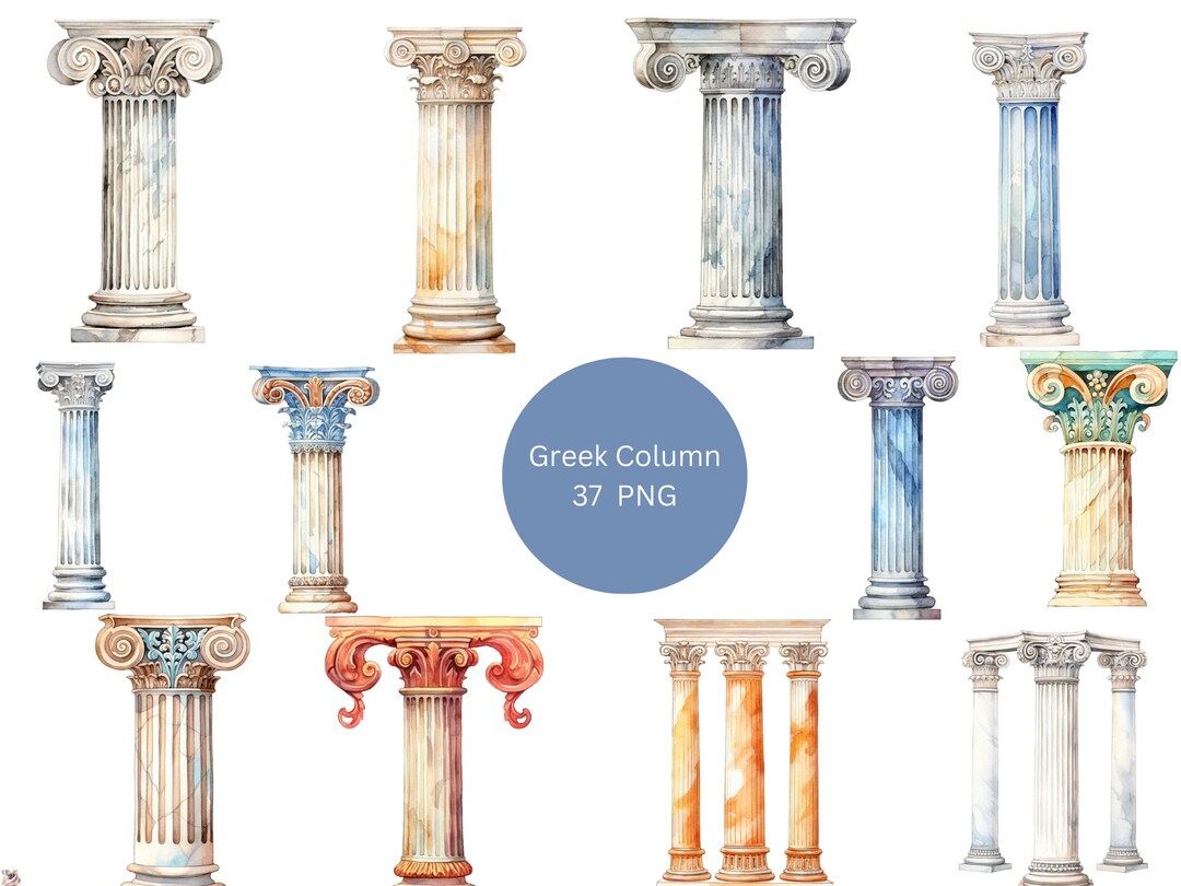 37 Greek Columns Watercolor Clipart, Greece Clipart, PNG Individual ...
