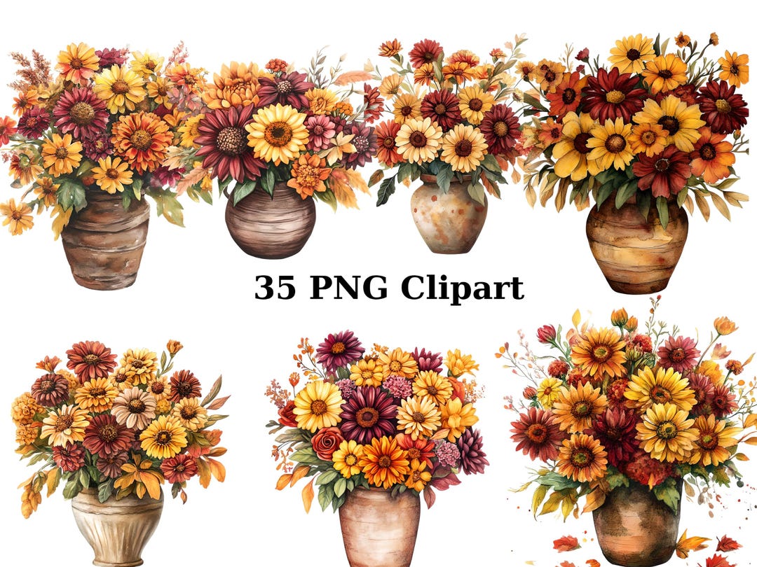 35 Autumn Flowers Watercolor Clipart, Floral Clipart, PNG Individual ...