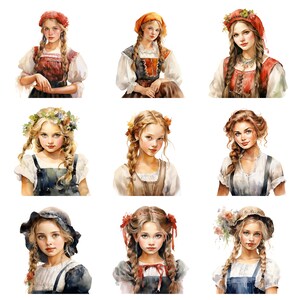Watercolor German Women Clipart, PNG Digital Files on Transparent ...