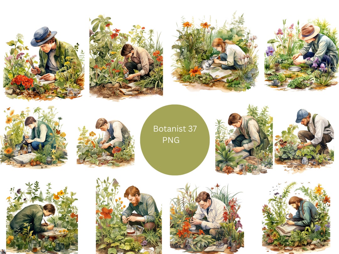 37 Botanists Watercolor Clipart, Science Clipart, PNG Individual Images ...