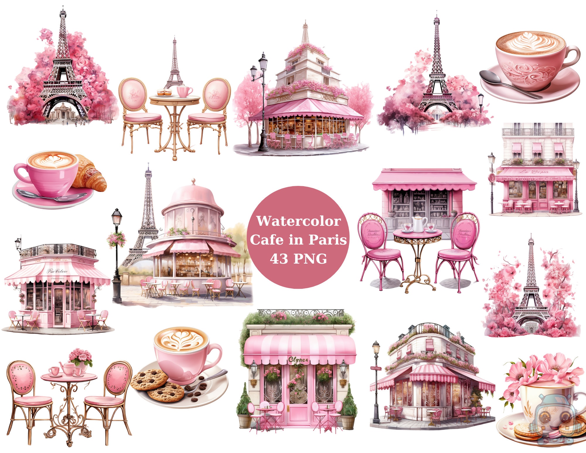 43 Watercolor Cafe in Paris Clipart, Paris, Cafe, PNG Individual Images ...