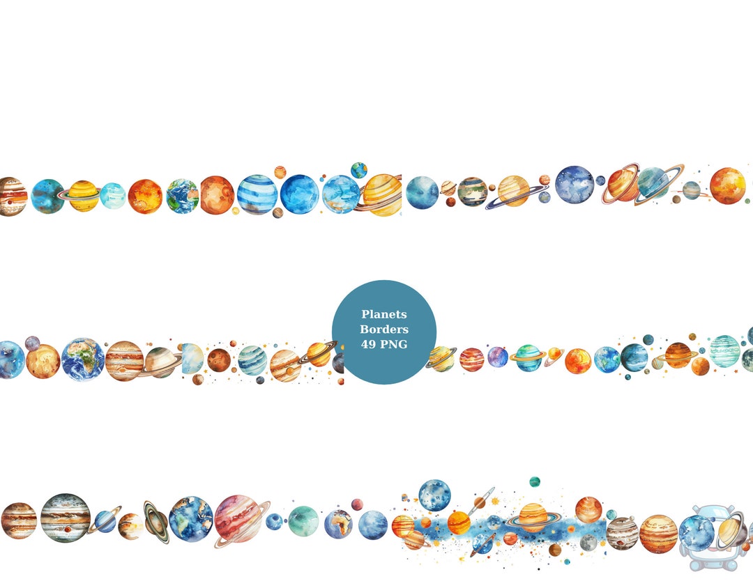 49 Planets Borders Watercolor Clipart, Border Clipart, PNG Individual ...