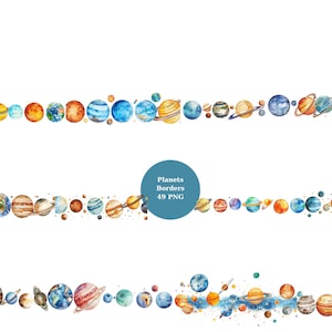 49 Planets Borders Watercolor Clipart, Border Clipart, PNG Individual ...