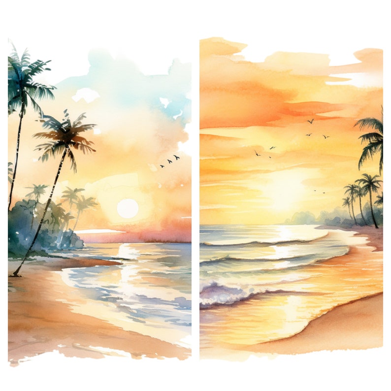 Watercolor Beaches Clipart, PNG Digital Files on Transparent Background ...