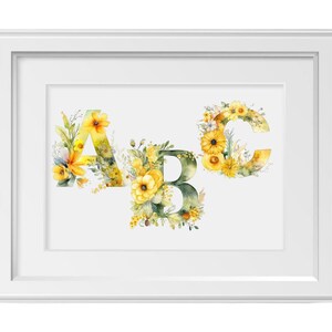 Watercolor Yellow Floral Alphabet Clipart, Transparent Background, High ...