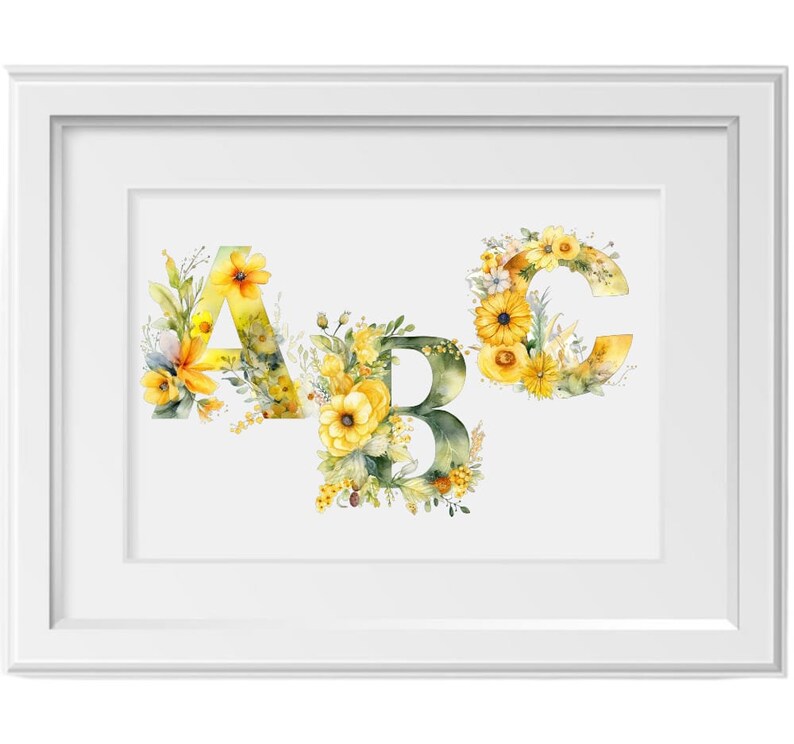 Watercolor Yellow Floral Alphabet Clipart, Transparent Background, High ...