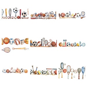 33 Sports Borders Watercolor Clipart, Border Clipart, PNG Individual ...
