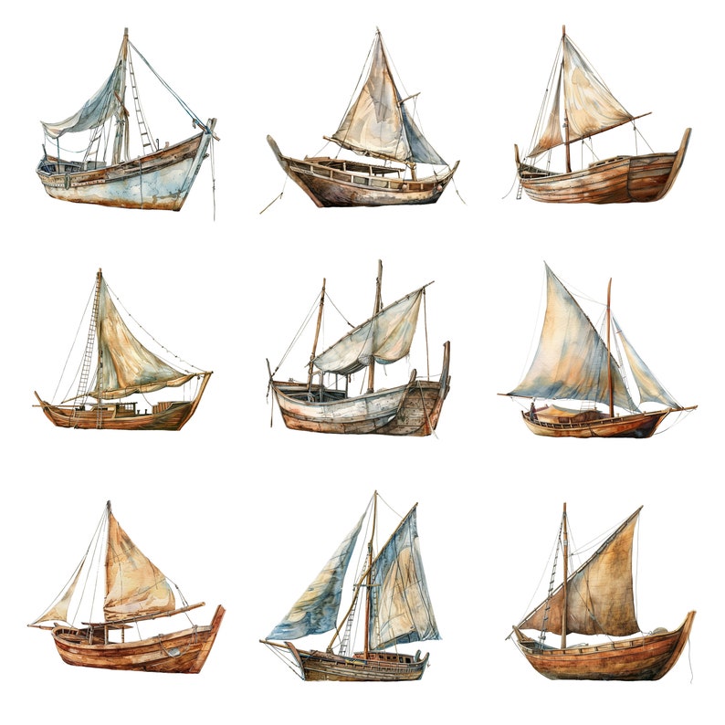31 Dhow Boats Watercolor Clipart, Nautical Clipart, PNG Individual ...