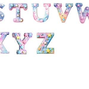 Stars Alphabet Watercolor, Stars Letters, Transparent Background, High ...