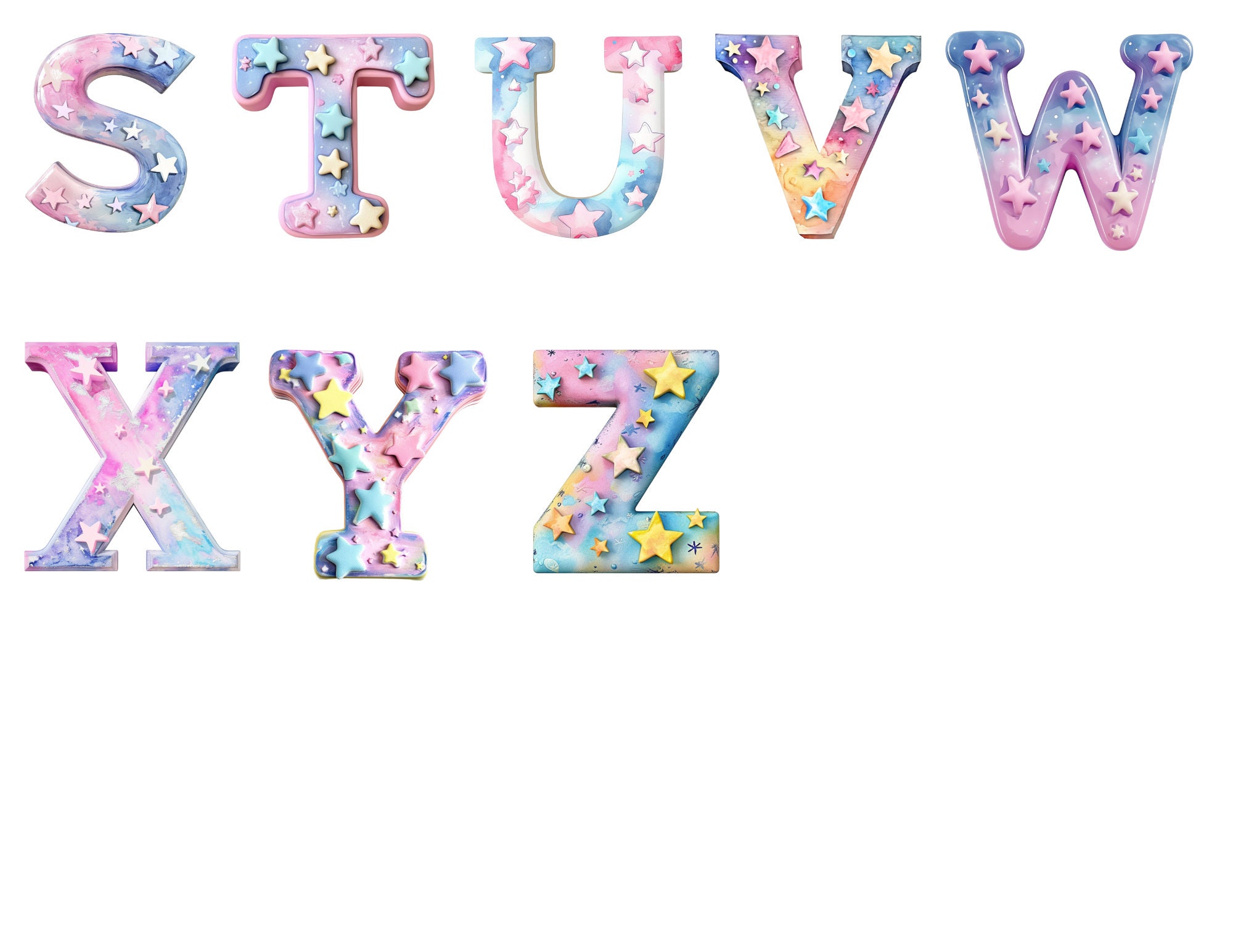 Stars Alphabet Watercolor, Stars Letters, Transparent Background, High ...