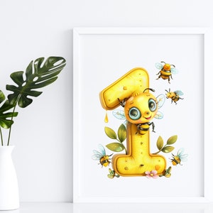 Watercolor Cute Bee Numbers Clipart, PNG Individual Images on ...