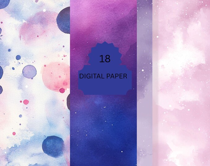 Purple Texture Digital Paper, Galaxy Background, Purple Watercolor ...