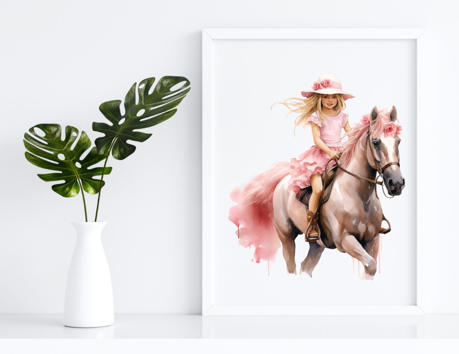 Little Girl Riding Horse Watercolor Clipart , Transparent Background ...