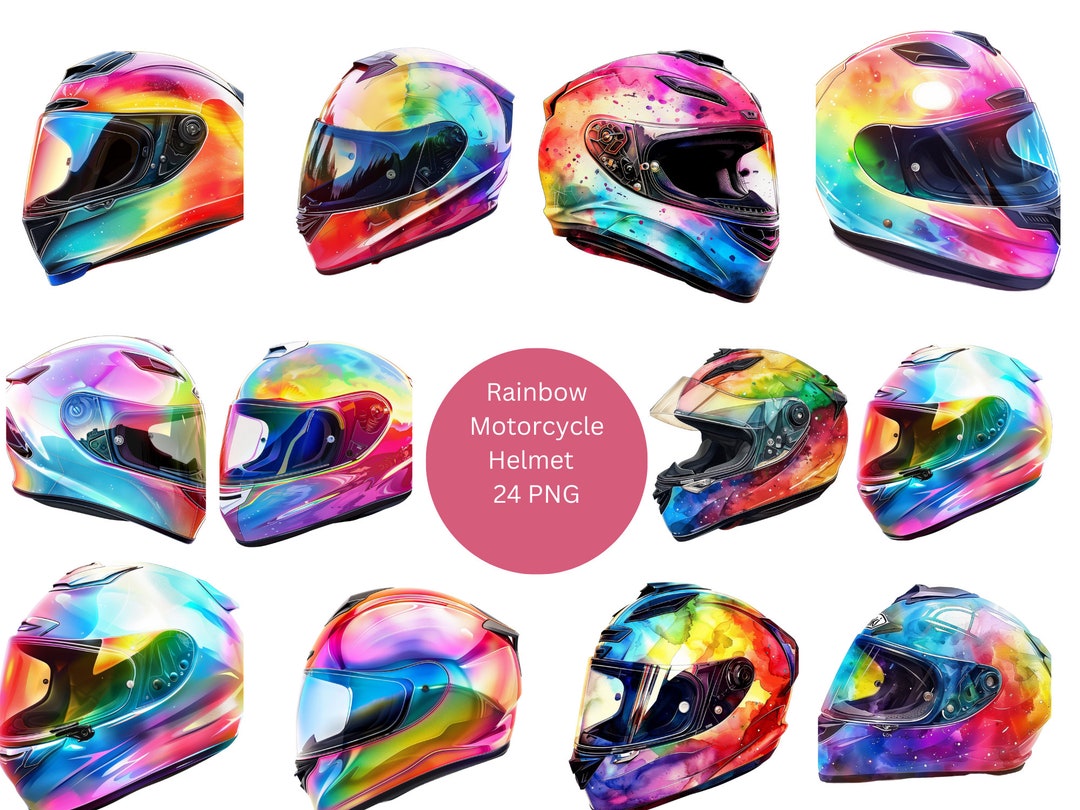 24 Rainbow Helmets Watercolor Clipart, Motorcycle Clipart, PNG Digital ...
