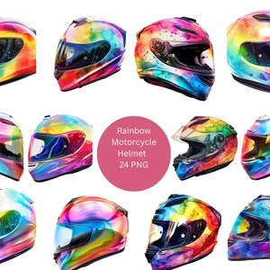 24 Rainbow Helmets Watercolor Clipart, Motorcycle Clipart, PNG Digital ...