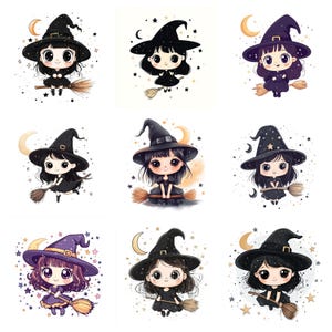 40 Cute Witches Clipart, Halloween Clipart, PNG Individual Images on ...