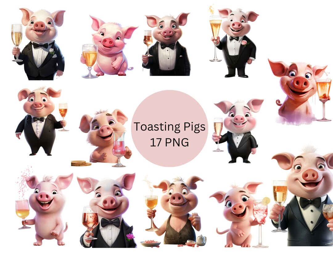 Animated Funny Pigs Clipart, Toasting Pigs PNG, Transparent Background ...