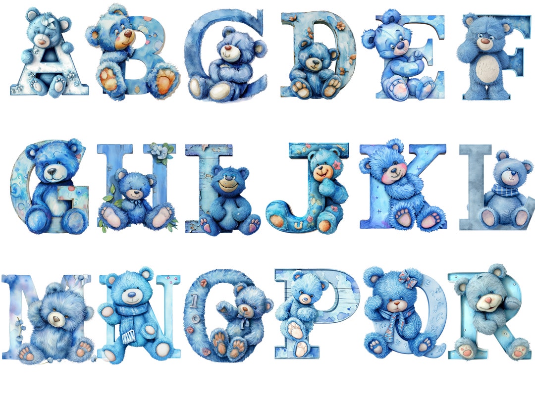 Blue Teddy Bear Alphabet, Letters Png, Alphabet Png, Instant Download ...