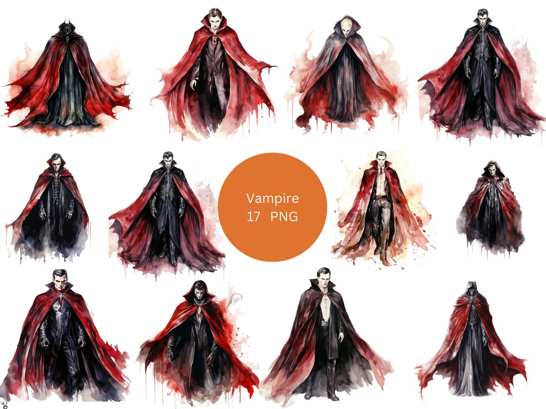 17 Vampires Watercolor Clipart, Halloween Clipart, PNG Individual ...
