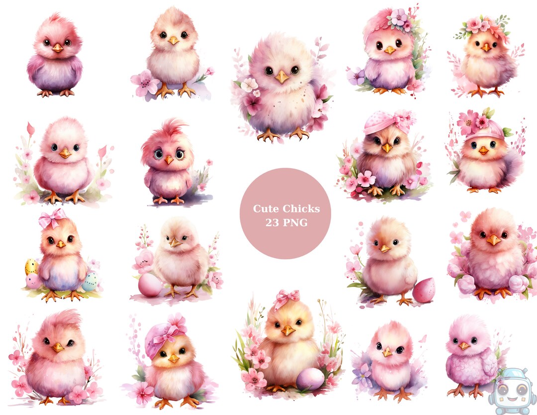 23 Cute Chicks Watercolor Clipart, Easter Clipart, PNG Digital Files on ...