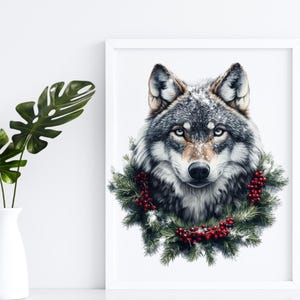 27 Wolves With Festive Garlands Watercolor Clipart, Christmas Clipart ...