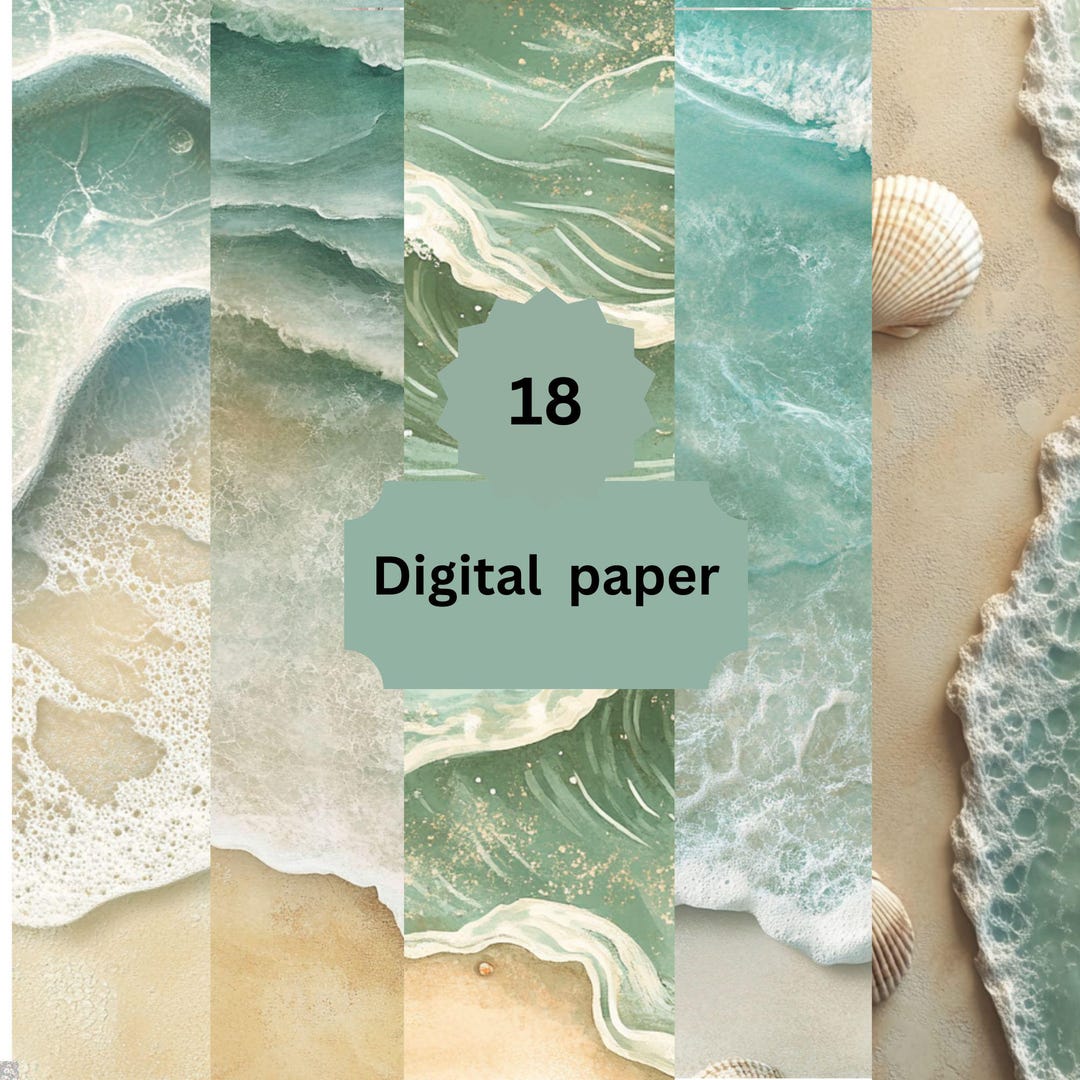 Ocean Shore Digital Paper, Beach Waves and Seafoam Backgrounds for ...