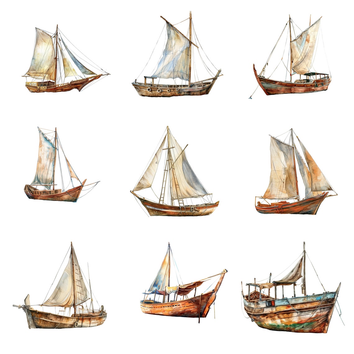 31 Dhow Boats Watercolor Clipart, Nautical Clipart, PNG Individual ...