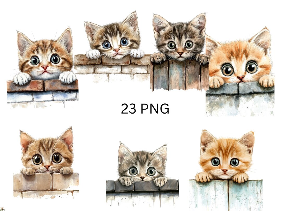 Watercolor Kitten Clipart Set - 23 Cute Cat Illustrations - Adorable ...