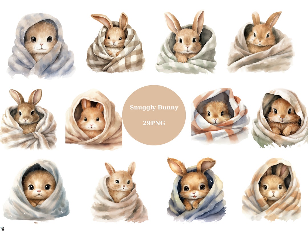 29 Snuggly Bunnies Watercolor Clipart, Bunny Clipart, PNG Individual ...