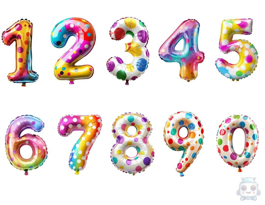 Colorful Polka Dot Balloon Numbers Clipart, Instant Download for ...