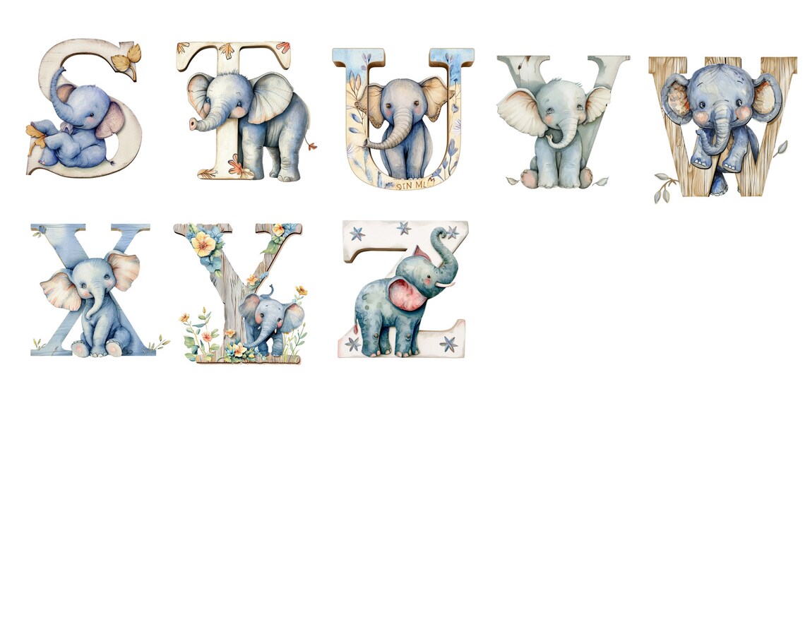 Elephant Alphabet Watercolor, Elephant Letters, Transparent Background ...