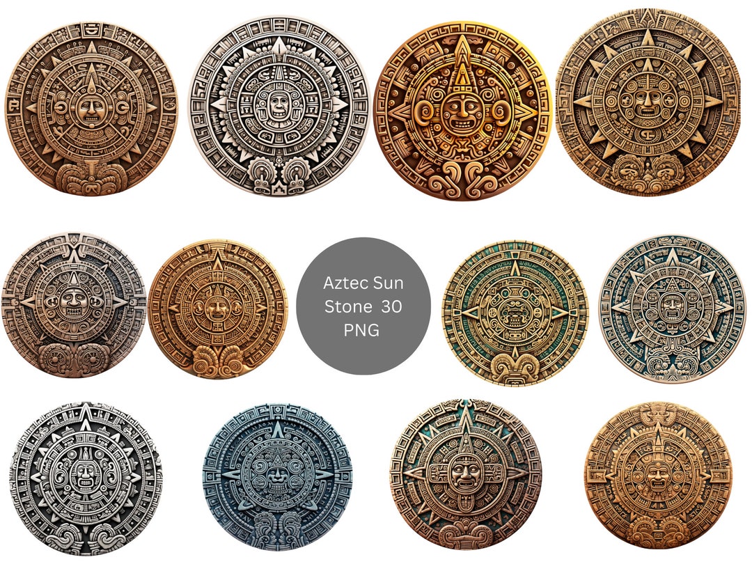 30 Aztec Sun Stones Watercolor Clipart, History Clipart, PNG Individual ...