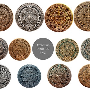 30 Aztec Sun Stones Watercolor Clipart, History Clipart, PNG Individual ...