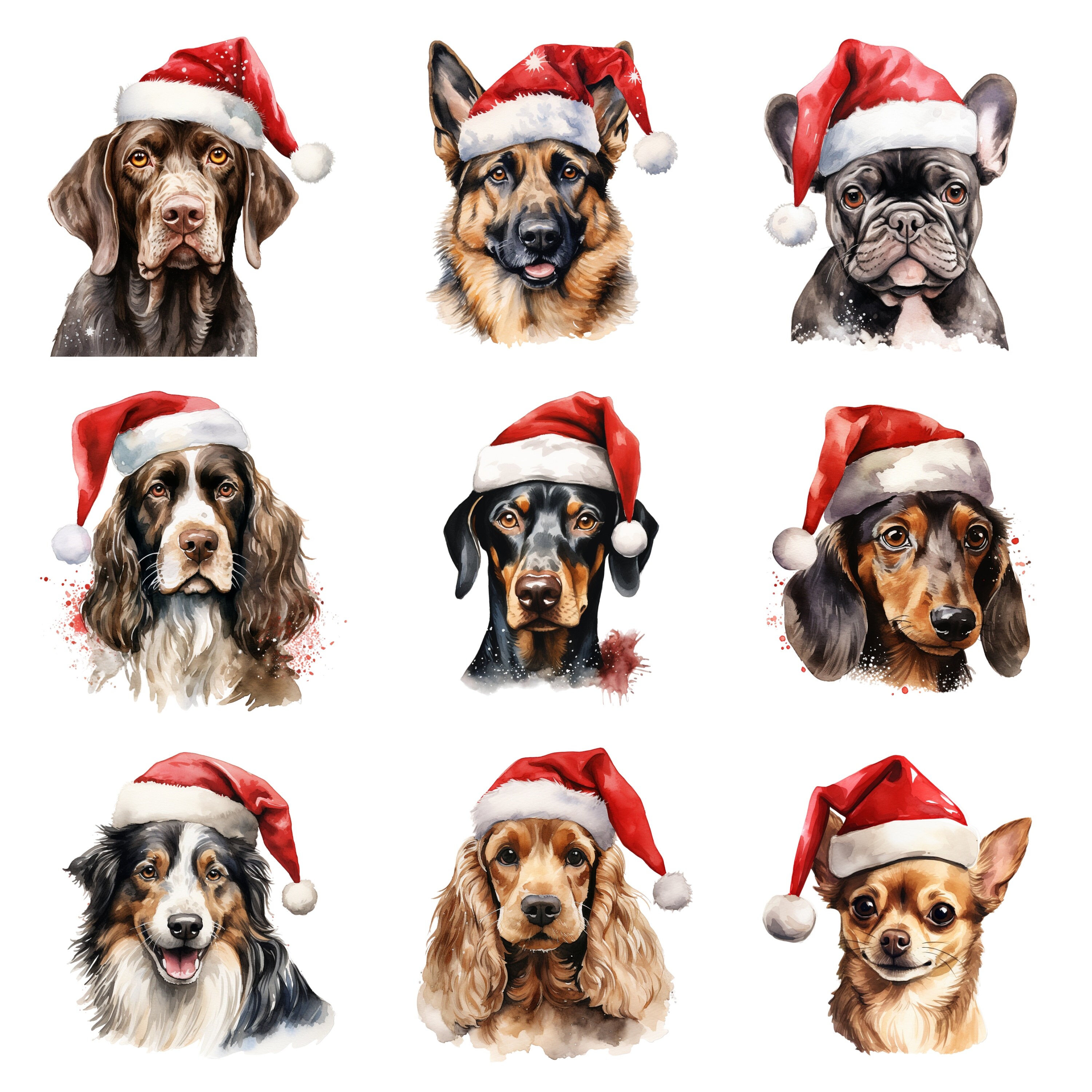 Watercolor Santa Dogs Clipart Christmas PNG Digital Files on - Etsy
