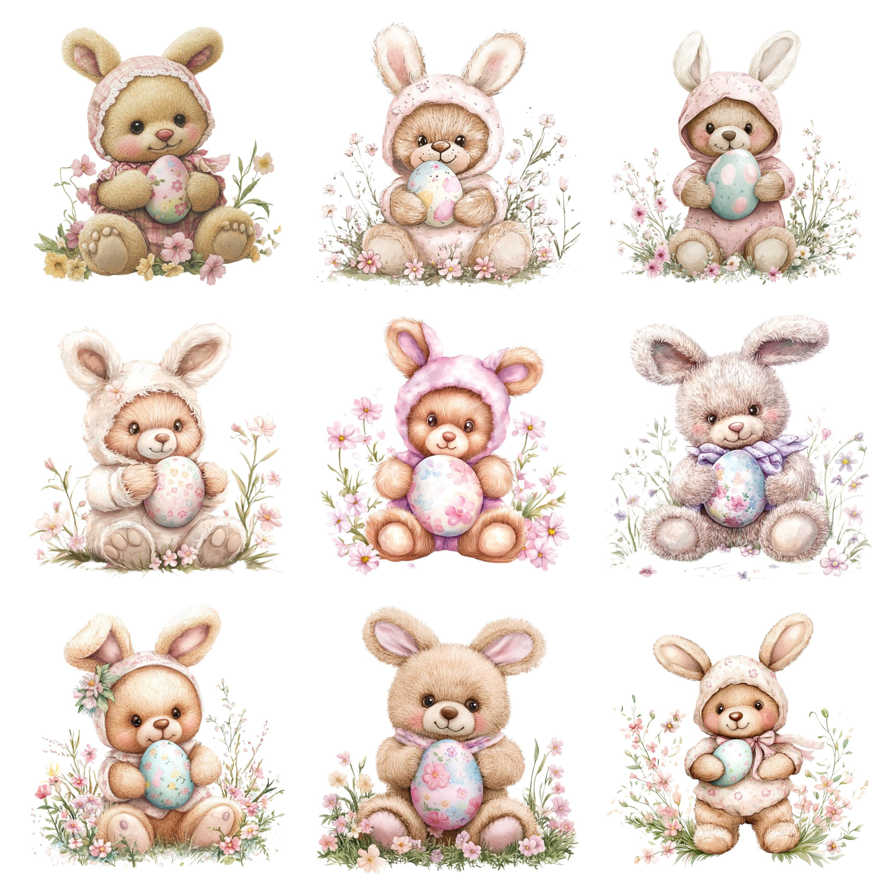 35 Easter Teddy Bears Watercolor Clipart, Easter Clipart, PNG ...