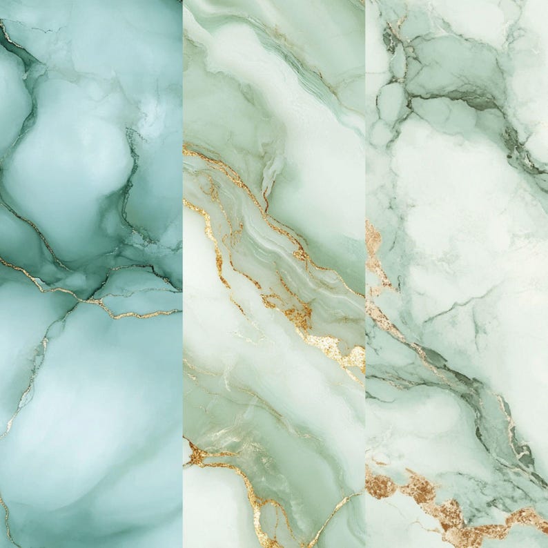 Green Marble Digital Paper, Elegant Gold Vein Texture Backgrounds for ...